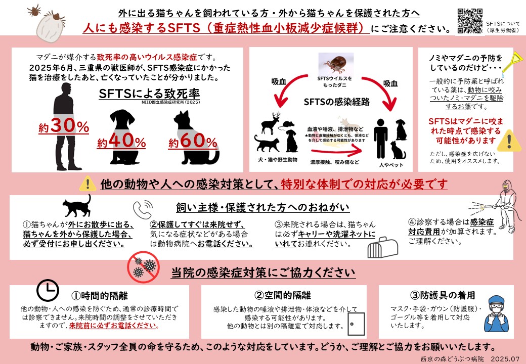 山口県山口市の動物病院 西京の森どうぶつ病院のSFTS対策